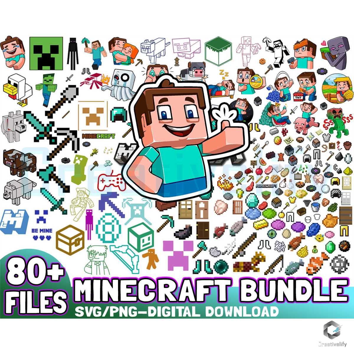 80+ Minecraft Bundle SVG + PNG, Minecraft Svg - CreativeLify