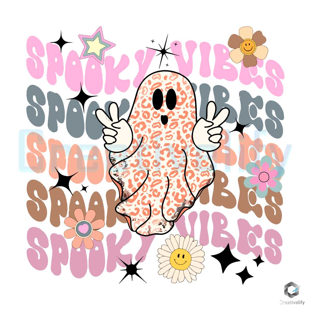 Retro Ghost Spooky Vibes Svg Groovy Halloween File - CreativeLify